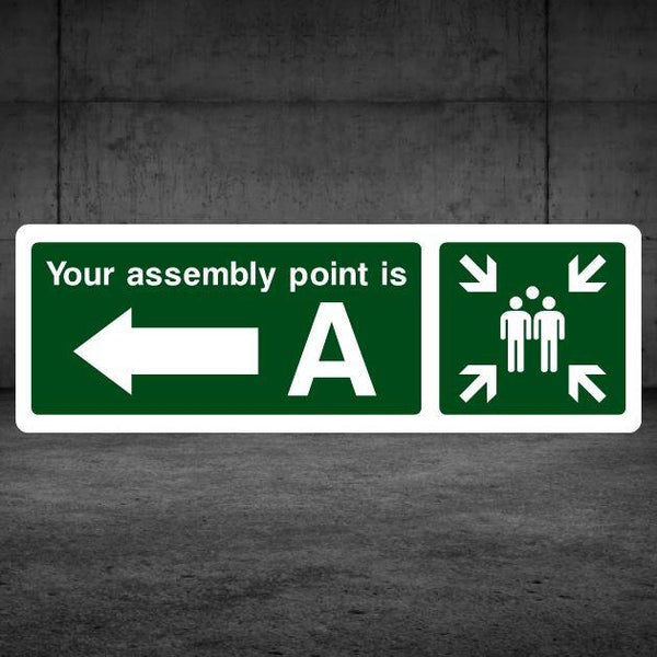 Assembly Point A Fire Sign With Left Arrow - The Safety Sheep Store