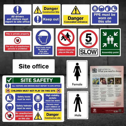 Complete Construction Site Safety Sign 25 Pack & HSE Poster - Pack F ...