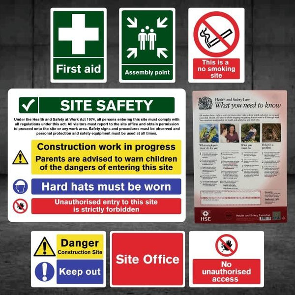 Construction Site Safety Sign Pack with HSE Poster | Safety Signs UK ...