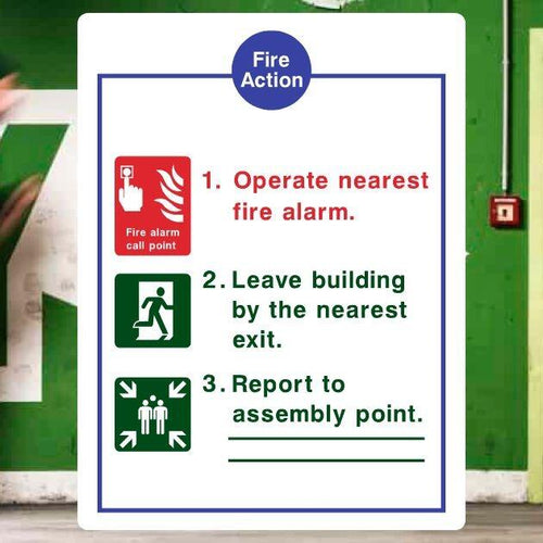 Fire Action 3‑Point Emergency Safety Sign – The Safety Sheep Store